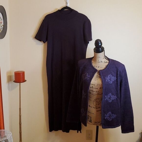 Koret | Dresses | Koret Aubergine Sweater Dress Matching Jacket Set 2 ...